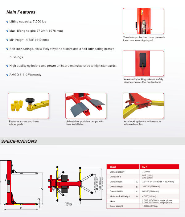 Single Post Automotive UTV Lift 7000lb SL-7 | NHProEquip.com